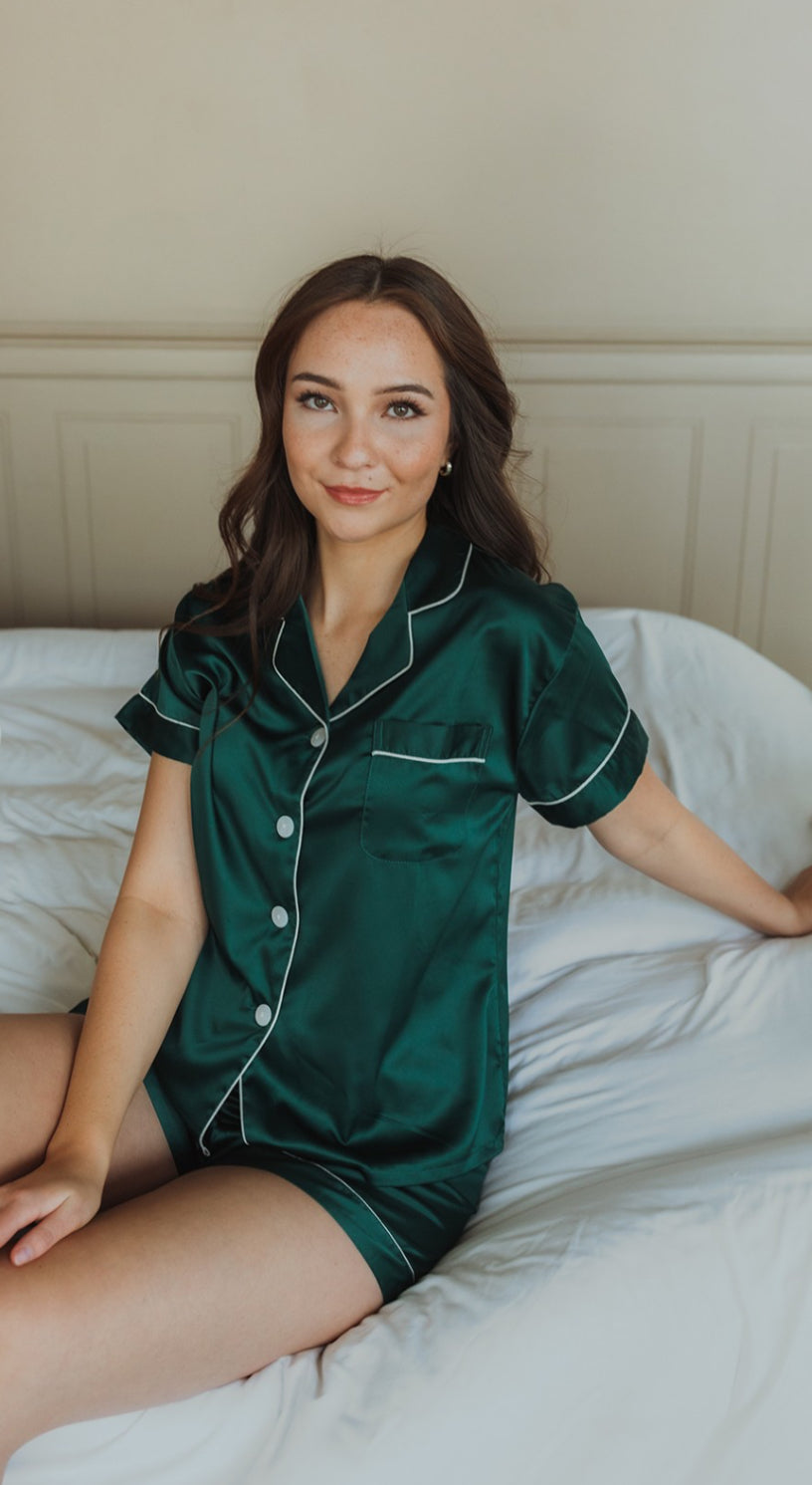Satin green pajama set – simply spoiled boutique